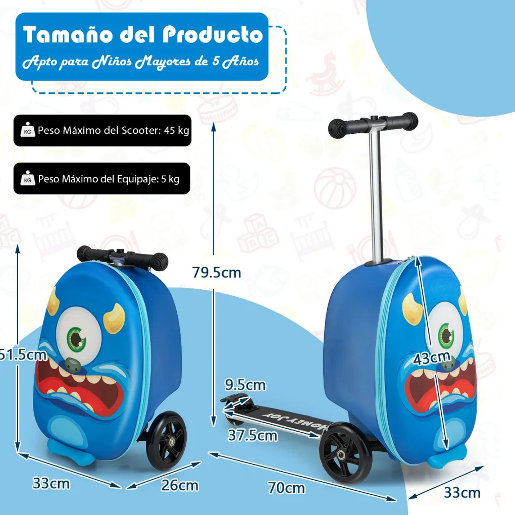 Mala para Crianças 2 em 1 Trotinete para crianças dobrável com 3 cores ...