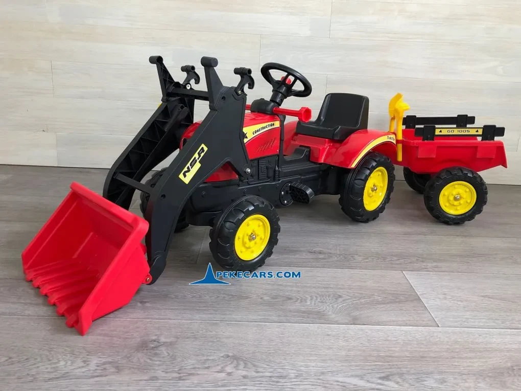 Trator infantil a pedais COM REBOQUE E PÁ, COR VERMELHO | BIANO