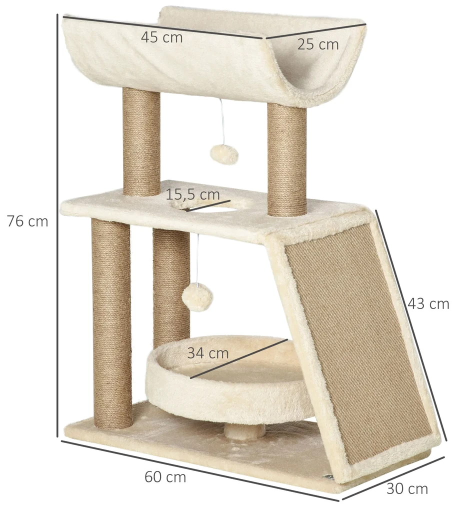 Arranhador para Gatos Altura 76 cm com 4 Postes de Arranhar Cama ...