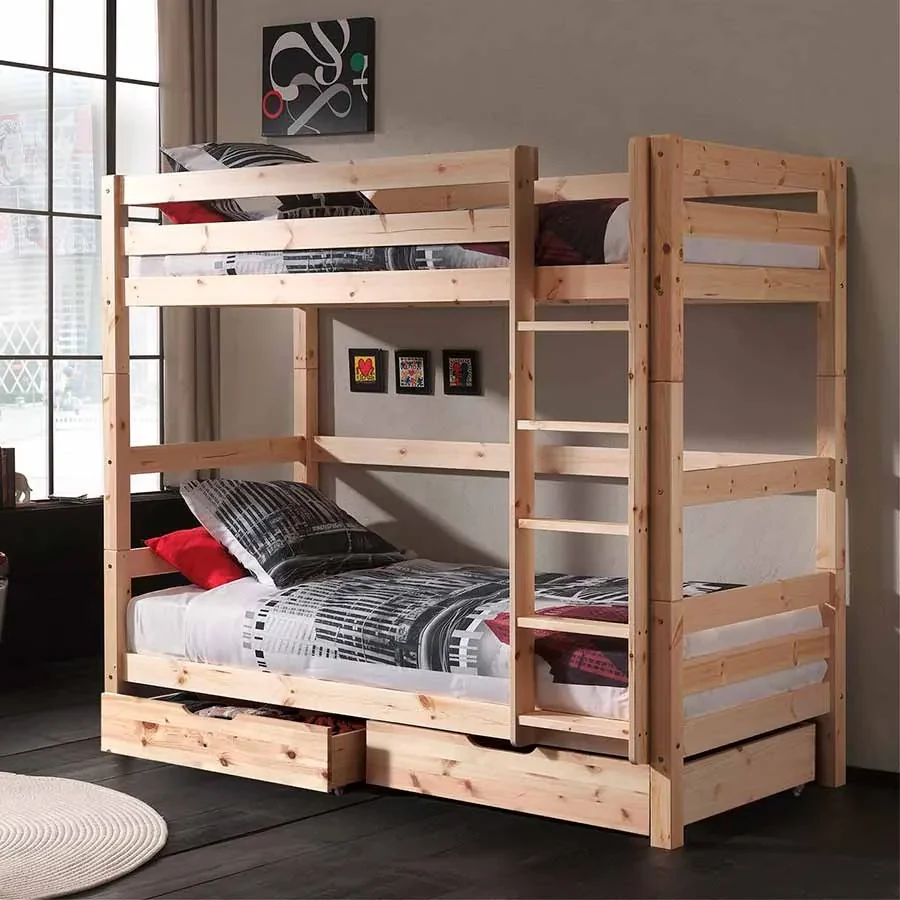 Beliche infantil PINO Altura 180 cm (90 x 200 Cm) + estrado + 2 gavetas Inferior Natural | BIANO