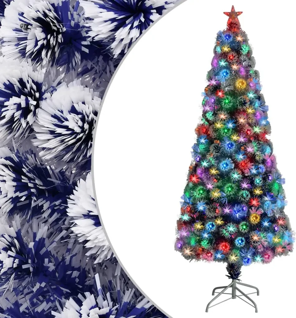 Árvore Natal artificial c/ LEDs 180 cm fibra ótica branco/azul | BIANO
