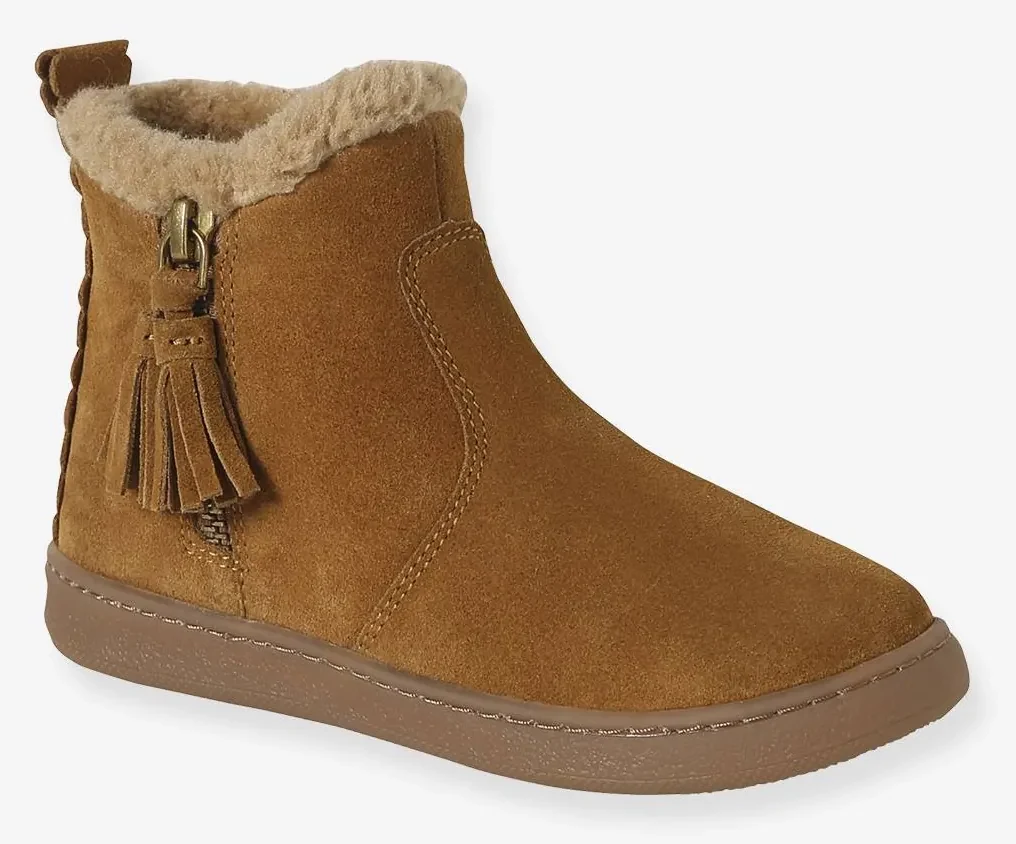 Botas em pele com forro, para menina camelo | BIANO