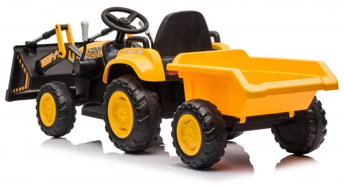 Trator elétrico para crianças 12V Com Pá Frontal e Reboque Amarelo | BIANO