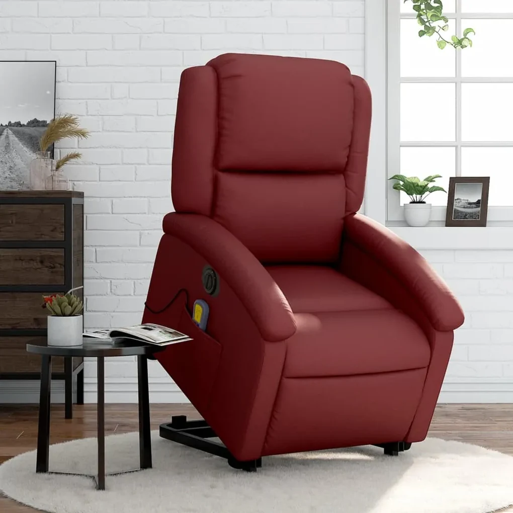 Poltrona reclin. elevatória elétrica couro artif vermelho-tinto | BIANO