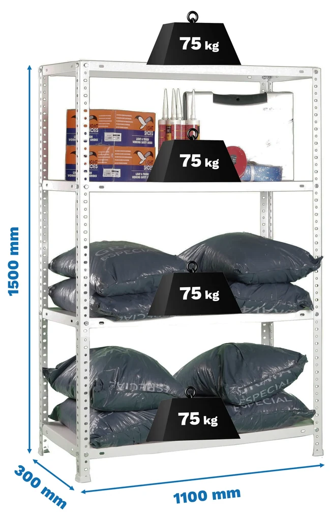 Estante com 4 Prateleiras METÁLICA ADVANTAGE SUPERPLUS 4/300 1500 BRANCO Casa, Escritório ...