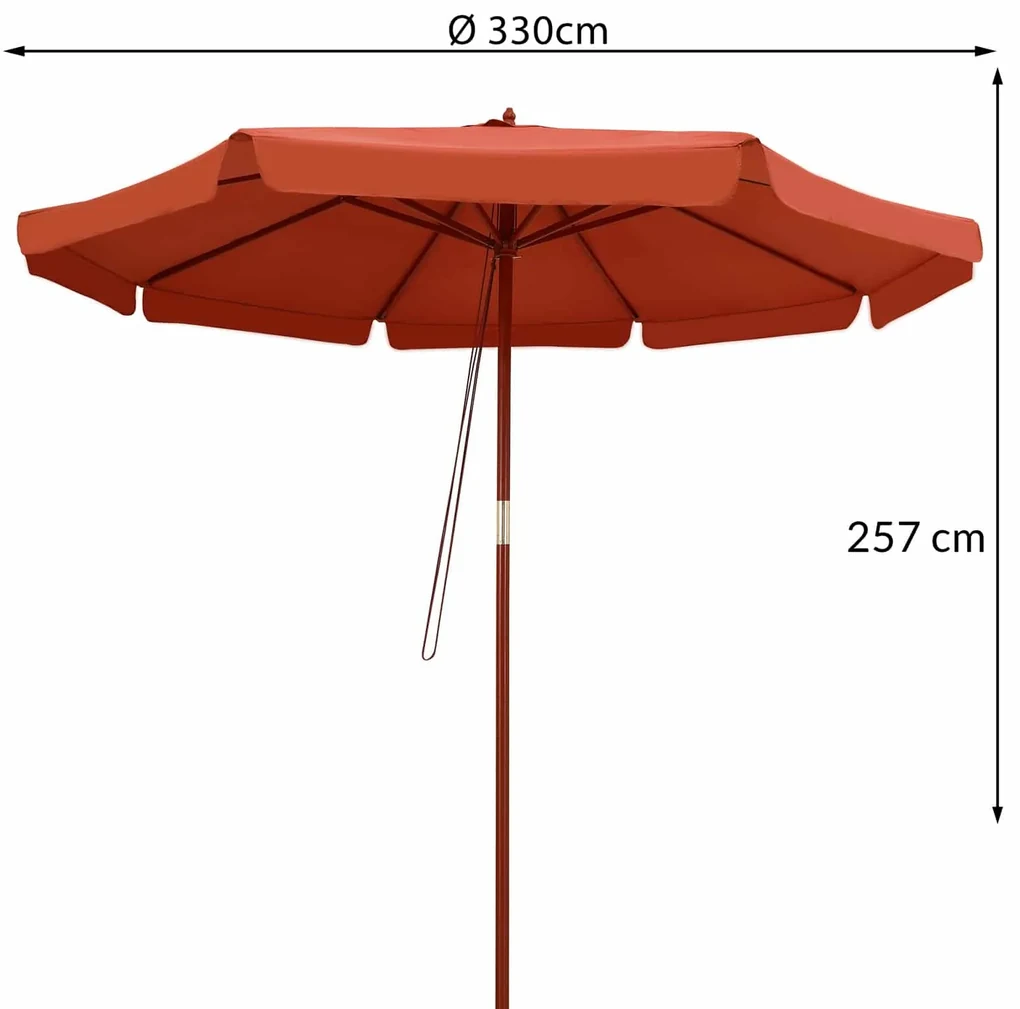 Guarda-sol jardim de madeira Ø330cm Proteção UV 80+ terracota | BIANO