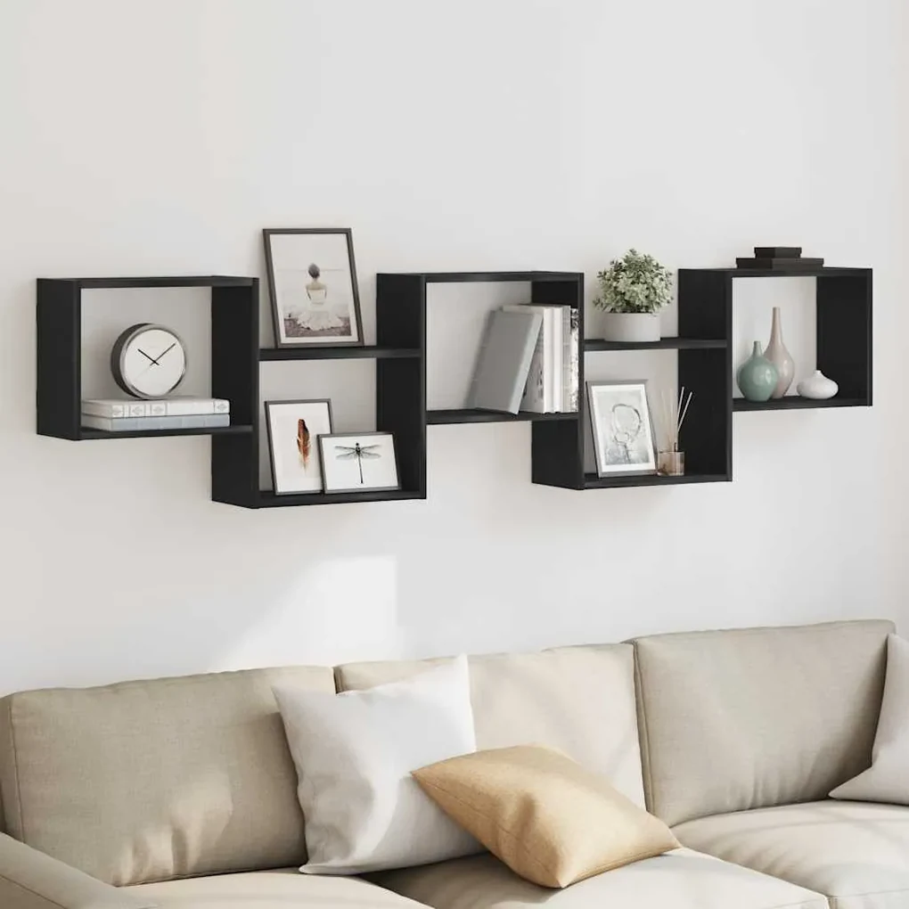 Estante parede cúbica 5 compartimentos derivados madeira preto | BIANO