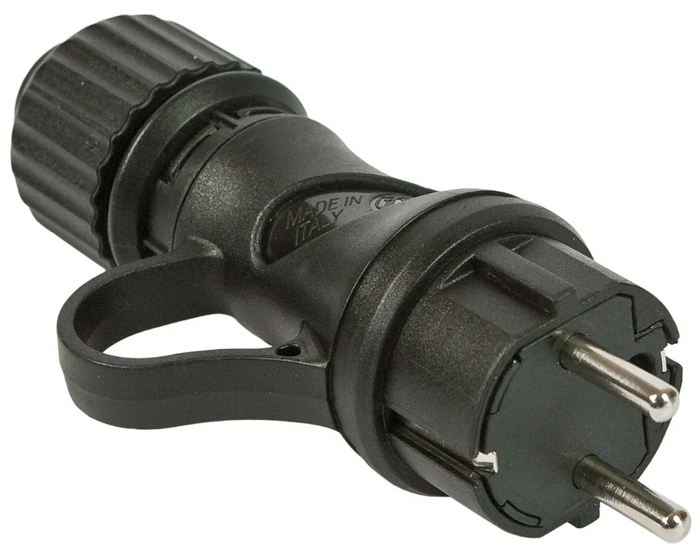 Ficha Schuko preto com anel 16A 250V IP44 para Sistema EIVA - Preto | BIANO