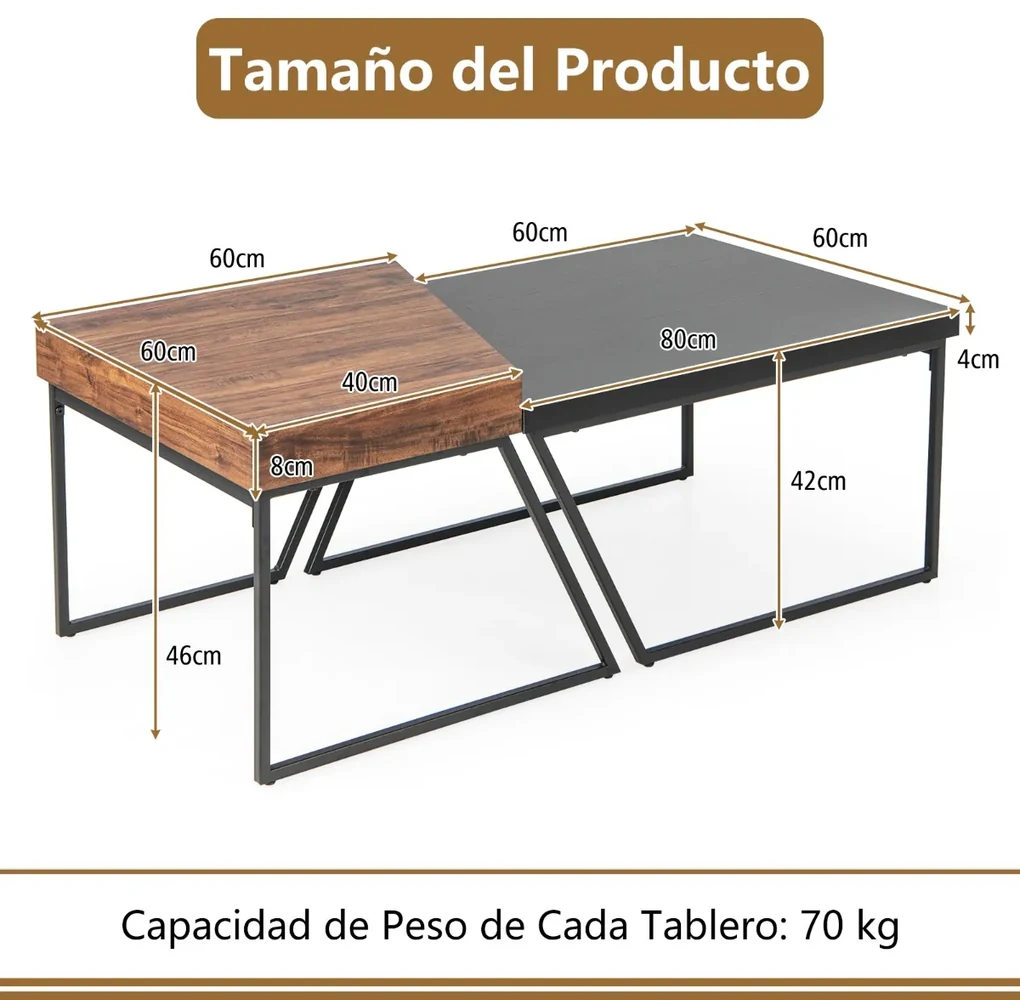 Conjunto de 2 Mesas de Centro de Encaixe para Sala de Estar Moderna ...