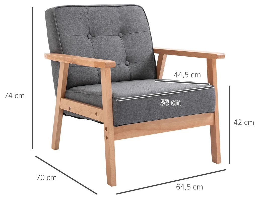 Poltrona de Sala de Estar Poltrona Individual Estofada em Linho com ...