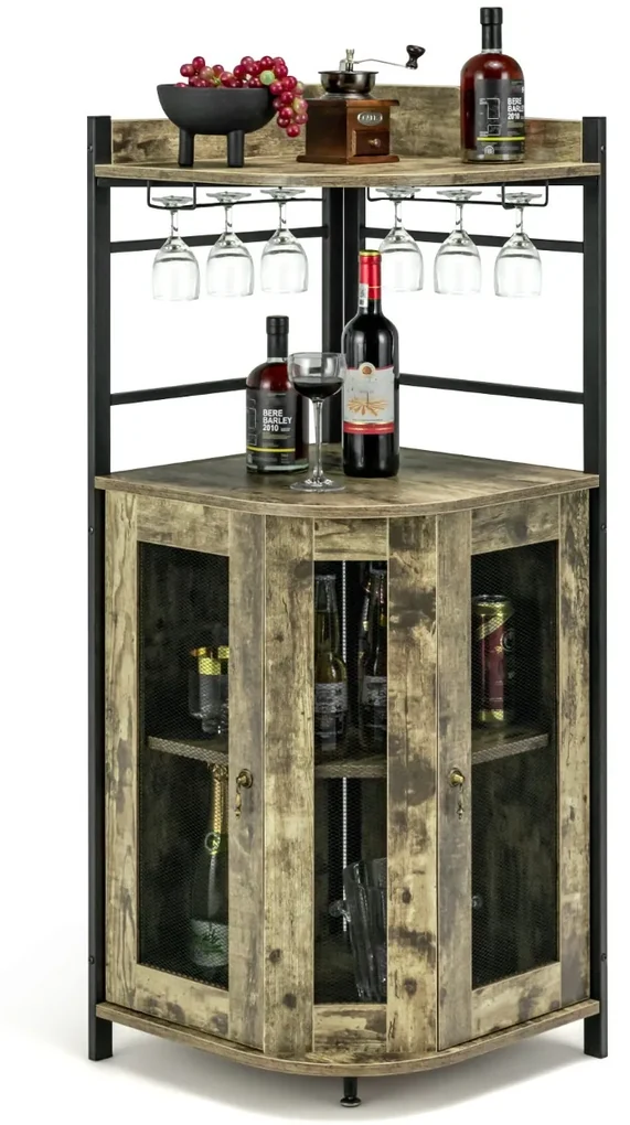 Garrafeira de canto com suporte para copos de vidro Portas em rede ...