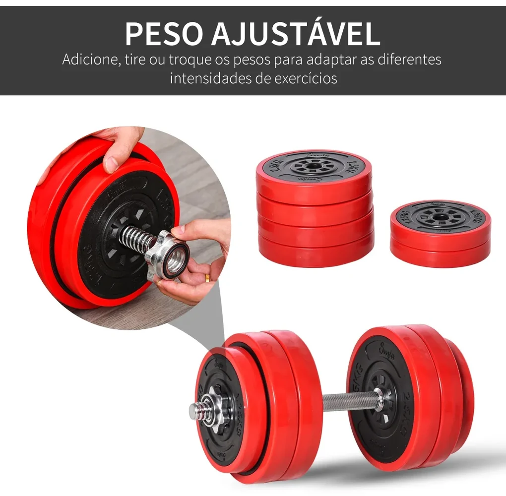 Conjunto de Halteres 30kg Ajustáveis 2 em 1 com Barras e Extensor para ...