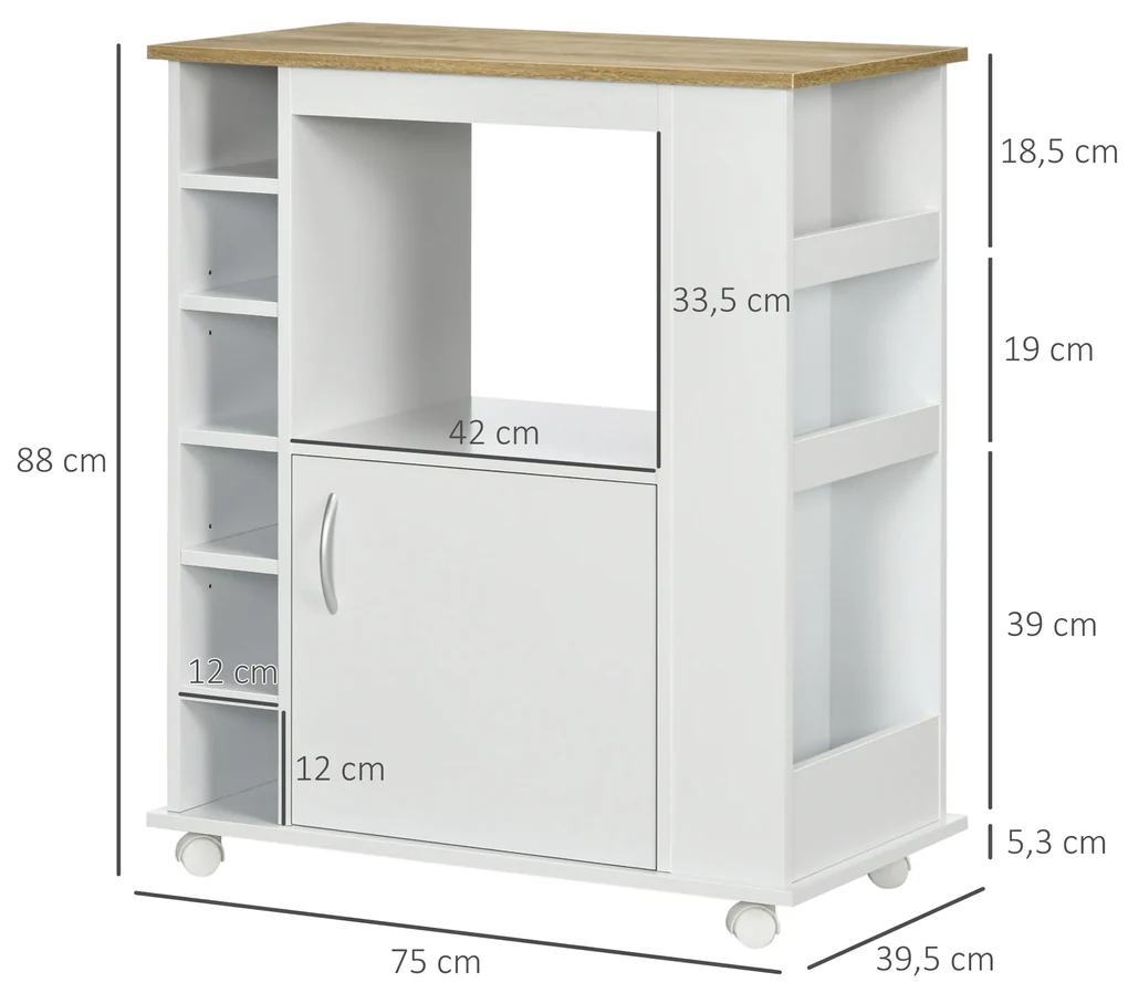 Móvel Auxiliar de Cozinha com Rodas Móvel Buffet de Cozinha com Porta Compartimentos de ...