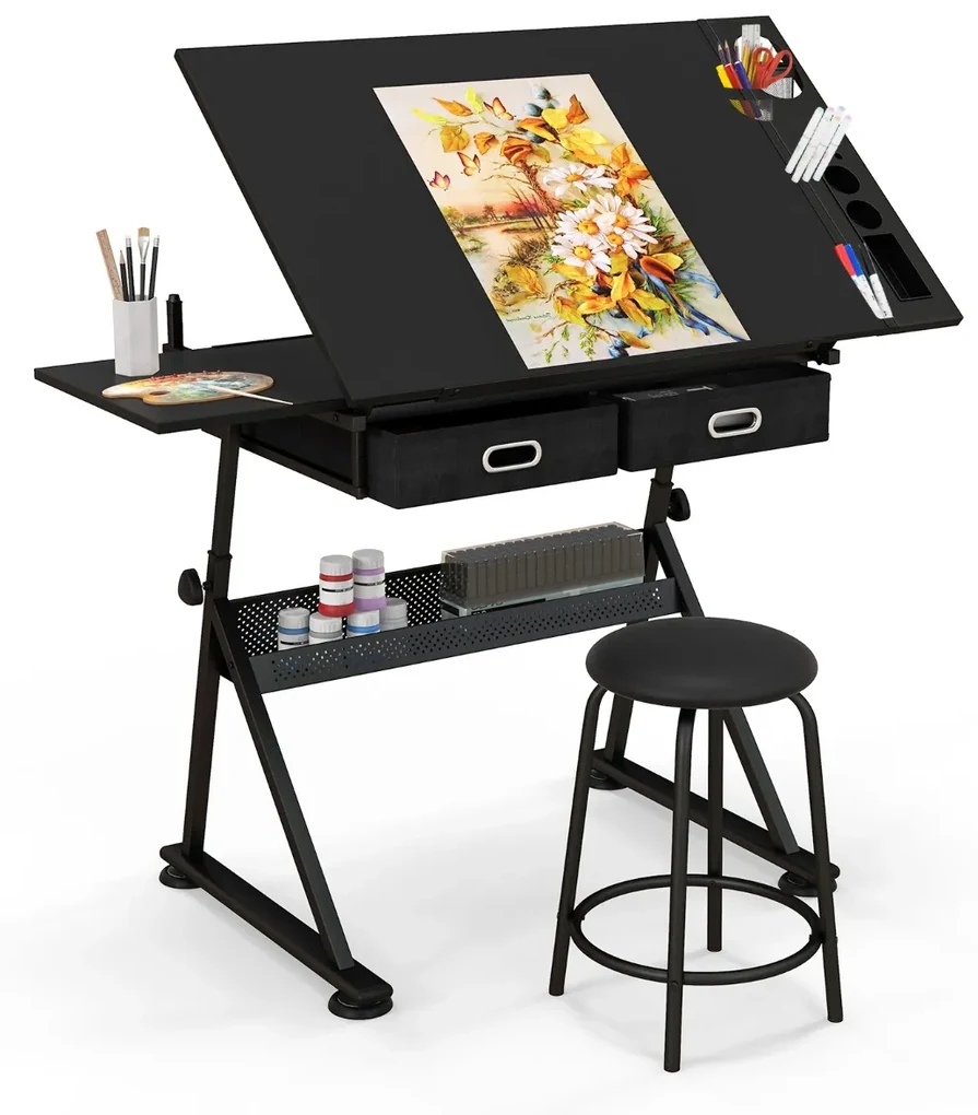 Mesa design Mesa artesanal Mesa ajustável em altura e ângulo 2 gavetas ...