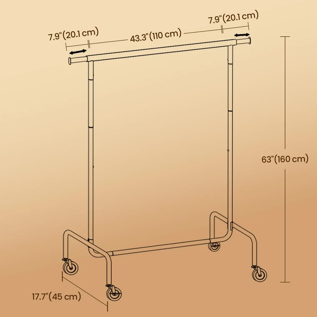 Guarda roupa aberto com rodas, varão extensível 45 x (110-150) x 162,9 ...