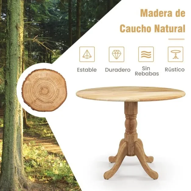 Mesa de jantar redonda de 100 cm para 4 pessoas em madeira de cauchu ...