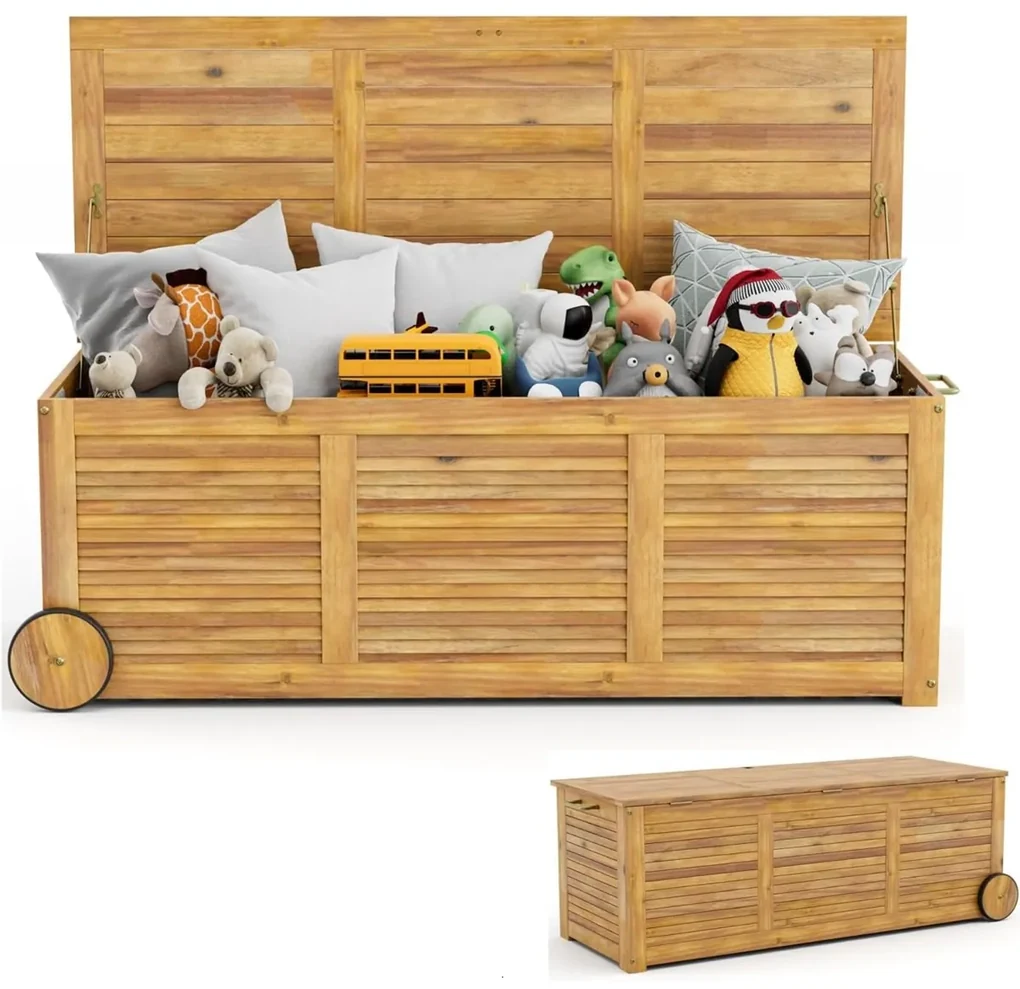 Caixa de armazenamento exterior 127 x 50 x 45 cm de 182 L com rodas em ...