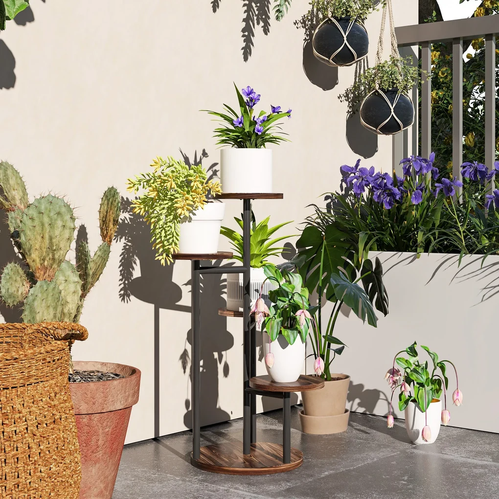 Suporte para Plantas de 5 Níveis Suporte para Plantas de Madeira e Aço ...