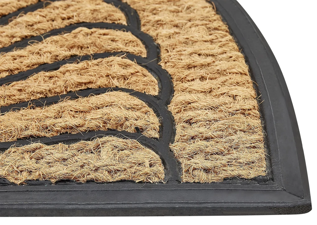 Tapete de entrada semicircular em fibra de coco natural e preta 45 x 75 ...