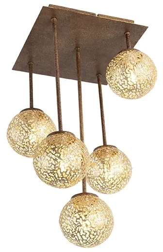 Luminária de teto country 5-light square em marrom ferrugem - Creta ...
