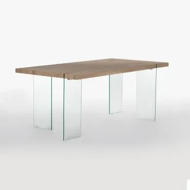 Mesa De Jantar Rectangular Em Mdf E Pernas Vidro Kali Madeira Natural ...