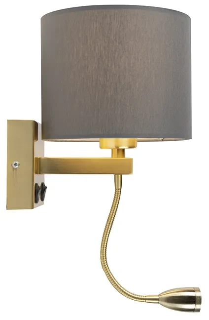 LED Candeeiro de parede art déco dourado com USB e tom cinza - Brescia ...