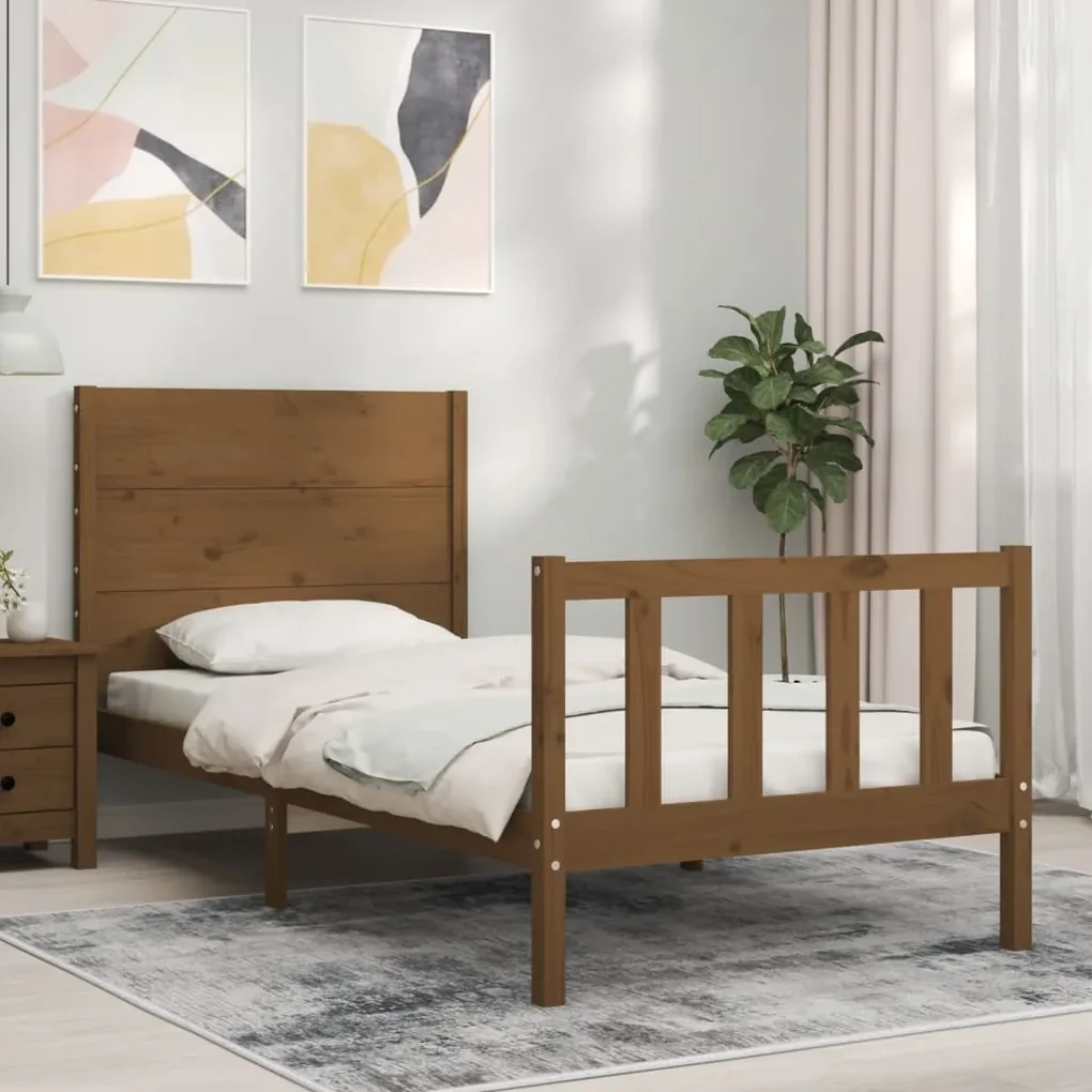 Estrutura cama solteiro c/cabeceira madeira maciça castanho-mel | BIANO