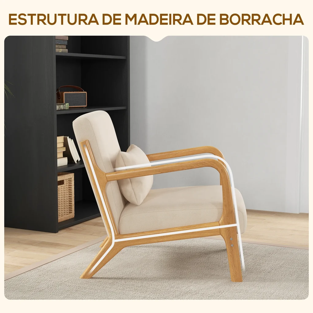 Poltrona Sala de Estar Nórdica Acolchoada com Apoio para os Braços e ...