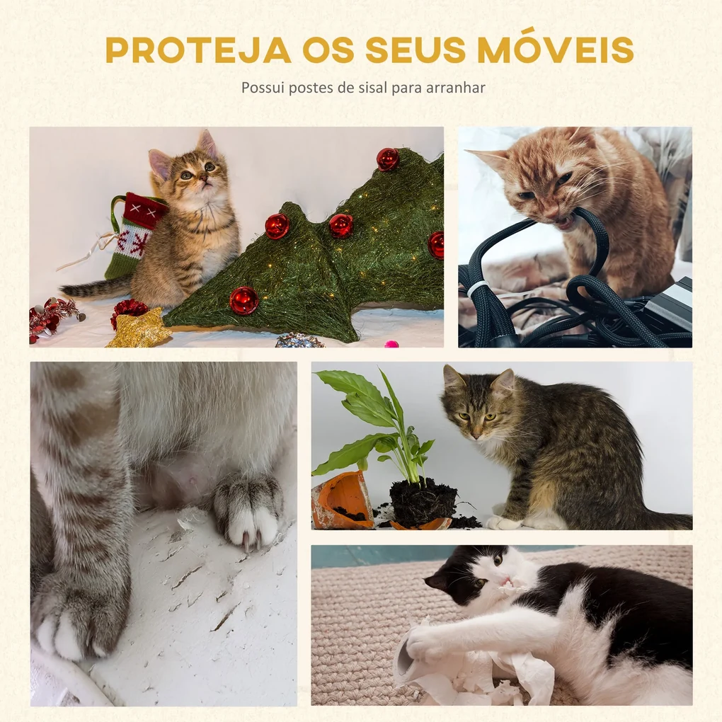 PawHut Árvore para Gatos 100 cm Torre de Gato com Postes para Arranhar ...