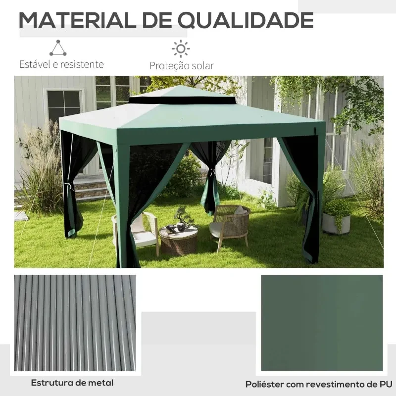 Pérgola de Jardim Verde com 4 Mosquiteiras e Teto Duplo com Estrutura ...