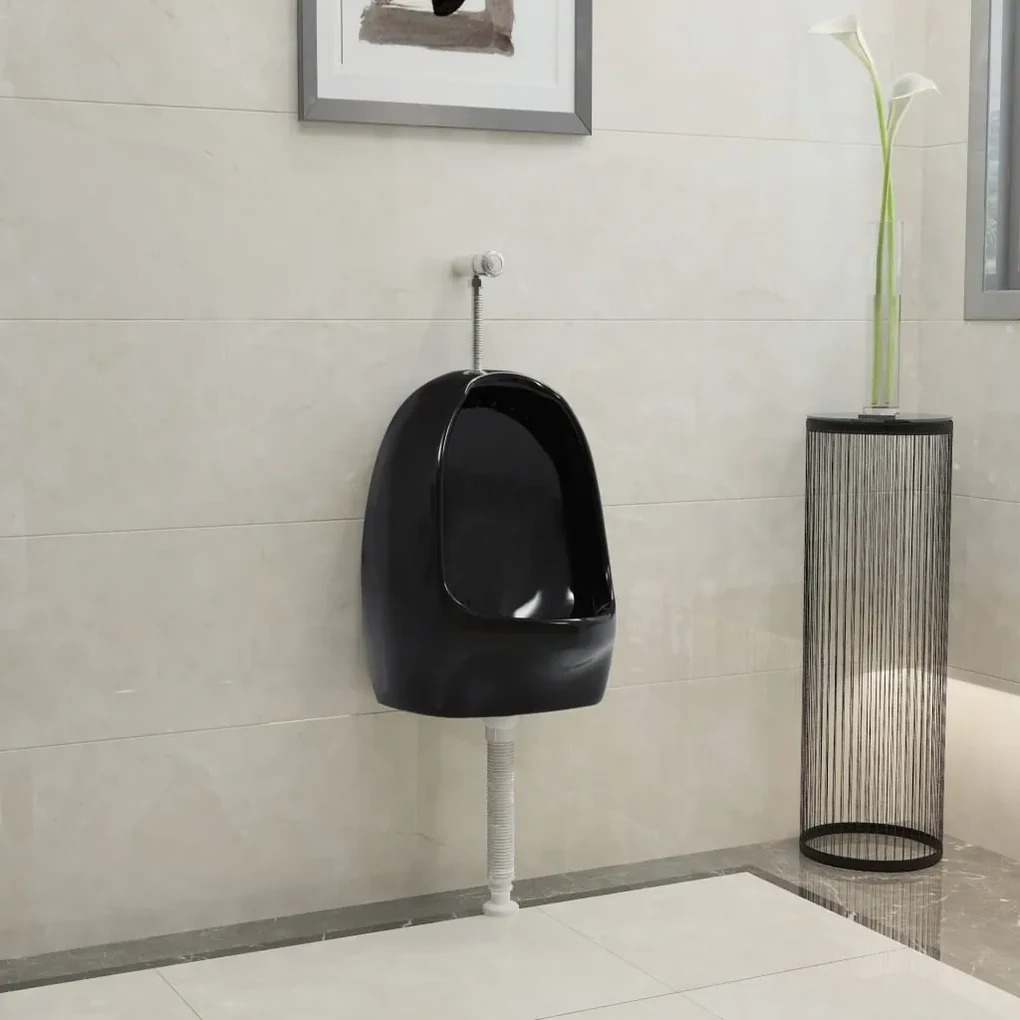 Urinol de parede com válvula de descarga cerâmica preto | BIANO