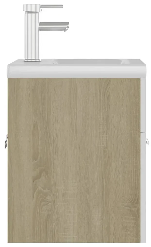 Armário lavatório + lavatório embutido contrap. branco e sonoma | BIANO