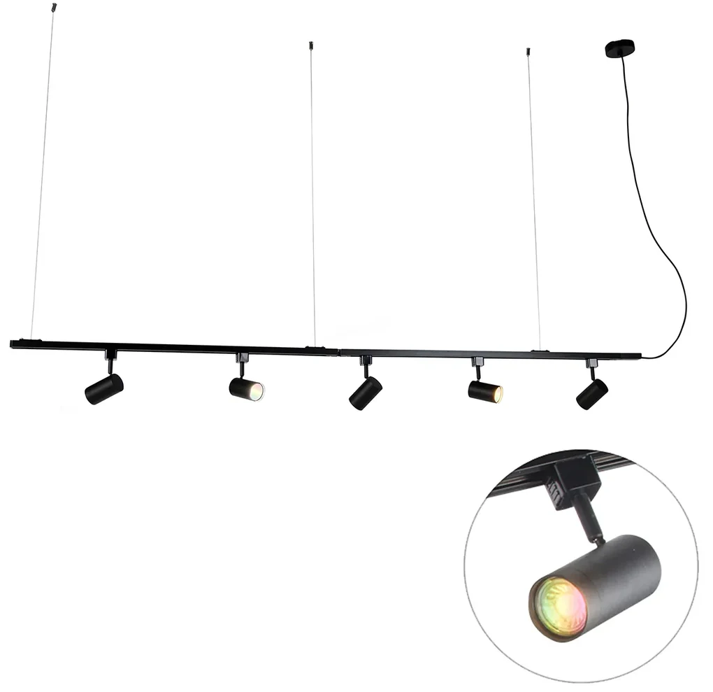 LED Sistema de calha pendente inteligente preto monofásico com 5 GU10 ...