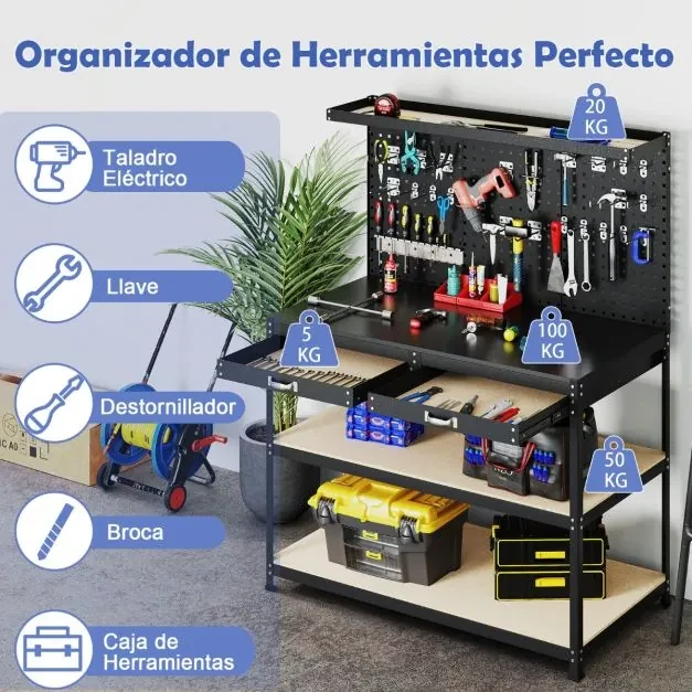 Mesa de trabalho metálica para ferramentas com painéis de perfuração de ...