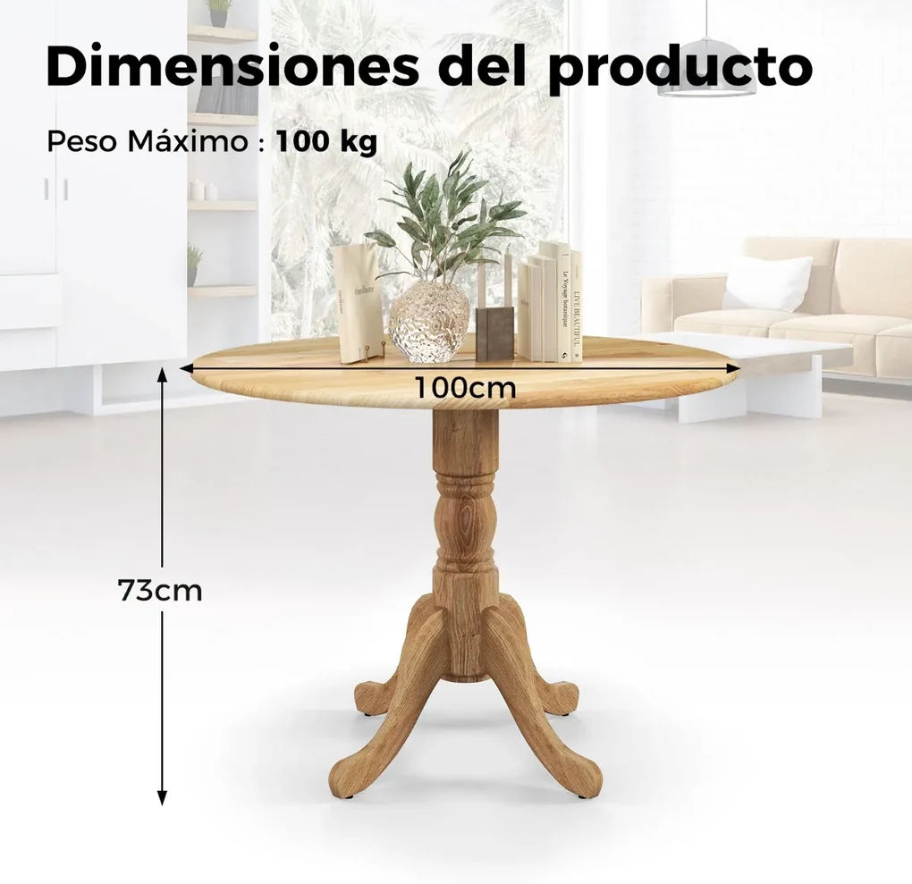 Mesa de jantar redonda de 100 cm para 4 pessoas em madeira de cauchu ...