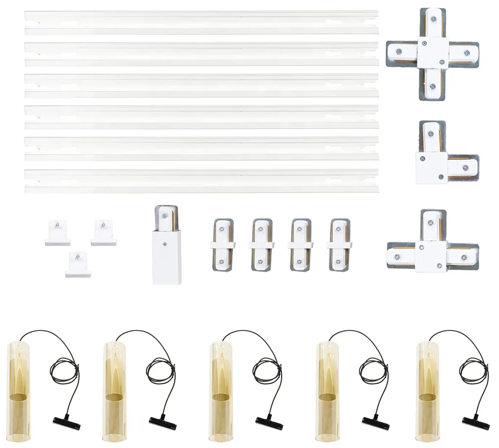 Sistema de iluminação de trilho moderno com 5 pendentes dourados ...