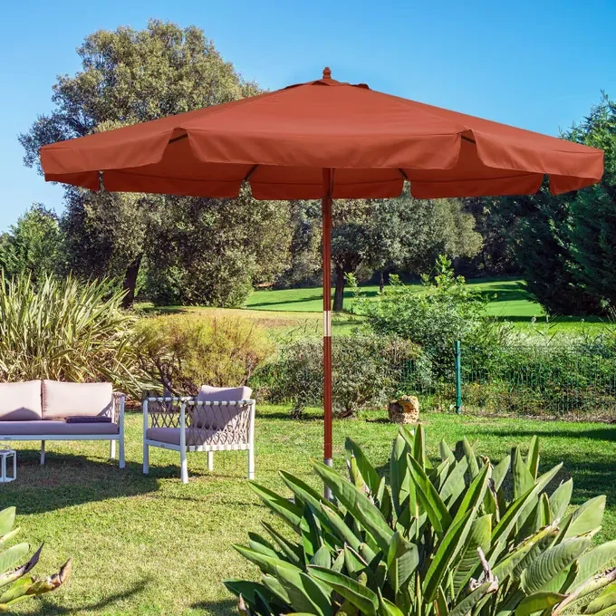 Guarda-sol jardim de madeira Ø330cm Proteção UV 80+ terracota | BIANO