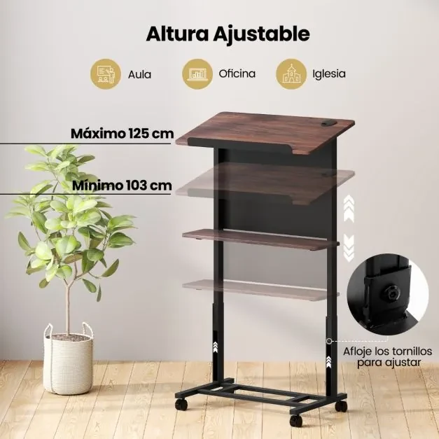 Mesa de leitura ajustável com pódio rolante 103-125 cm com superfície ...