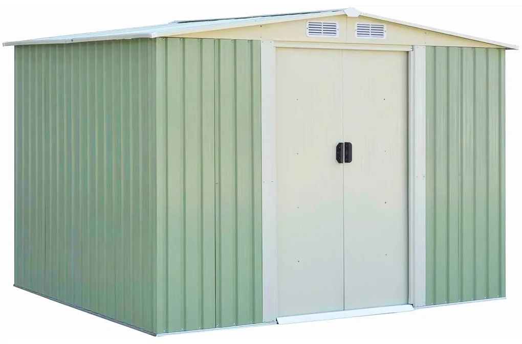 Abrigo com Porta de Correr e Telhado Galvanizado em duas águas com ...