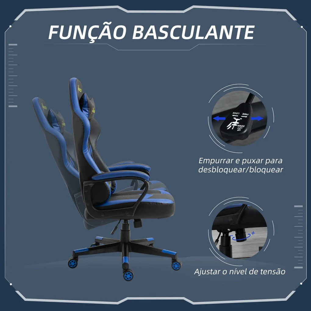 Vinsetto Cadeira Gaming Cadeira de Escritório Ergonómica com Altura Re ...
