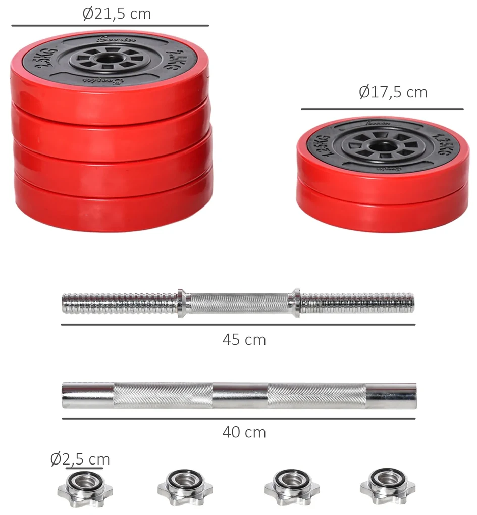 Conjunto de Halteres 30kg Ajustáveis 2 em 1 com Barras e Extensor para ...
