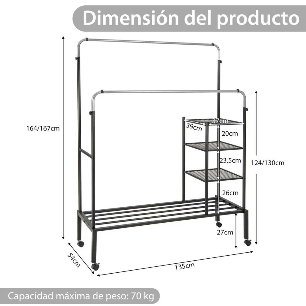 Guarda Roupa com Cabide de varão duplo com barras de suspensão ...