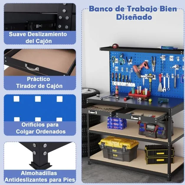 Mesa de trabalho metálica para ferramentas com painéis de perfuração de ...