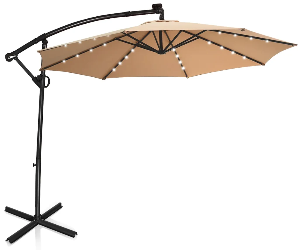 Guarda-sol solar de 3m Com luzes LED e base cruzada para jardim ...