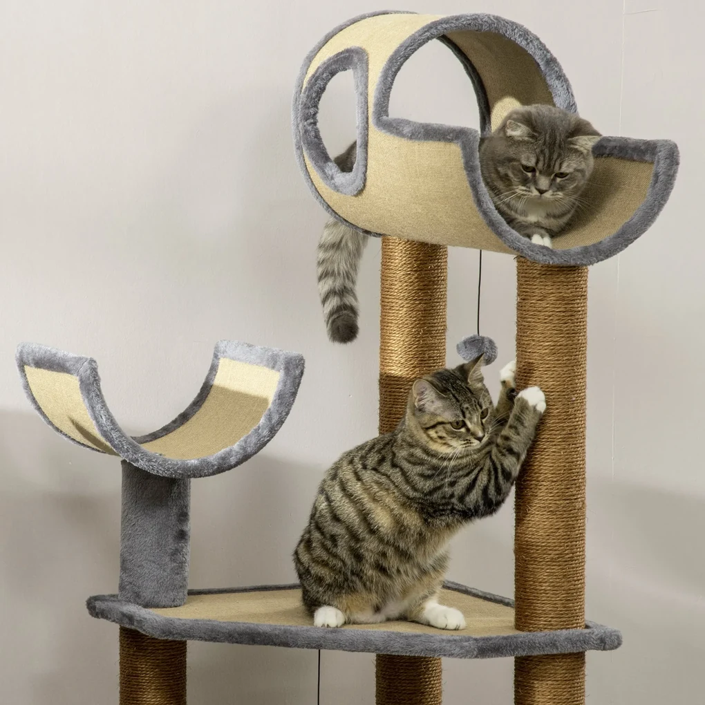 PawHut Árvore Arranhador para Gatos de 122cm Torre de Arranhar para Ga ...