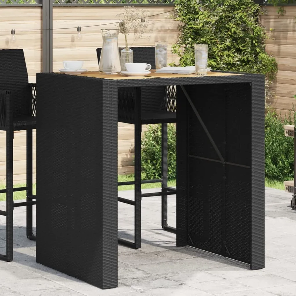 Mesa de bar para jardim com tampo em acácia vime PE preto | BIANO