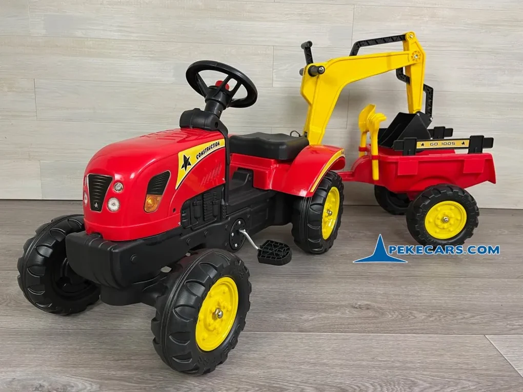 Trator infantil a pedais COM REBOQUE E RETROESCAVADORA COR VERMELHO | BIANO