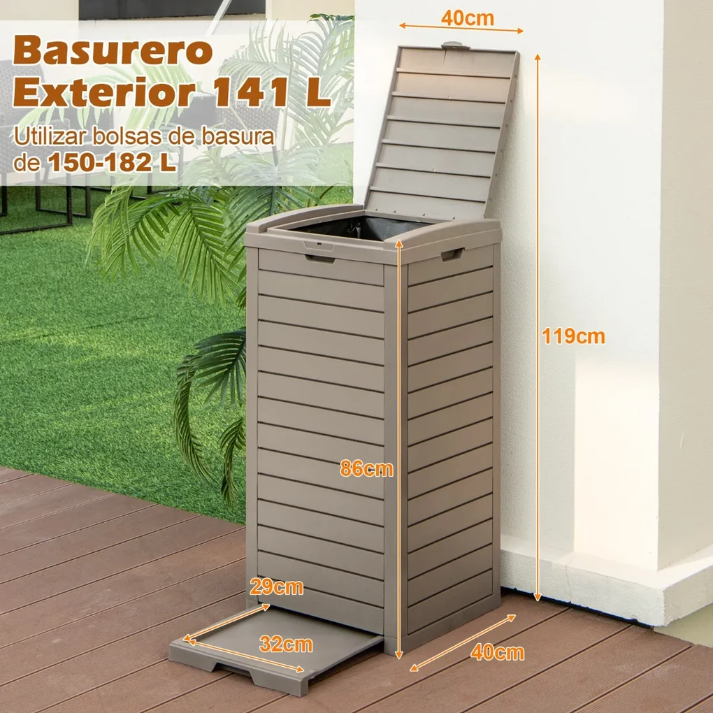 Caixote do lixo para exterior com tampa e tabuleiro para líquidos ...