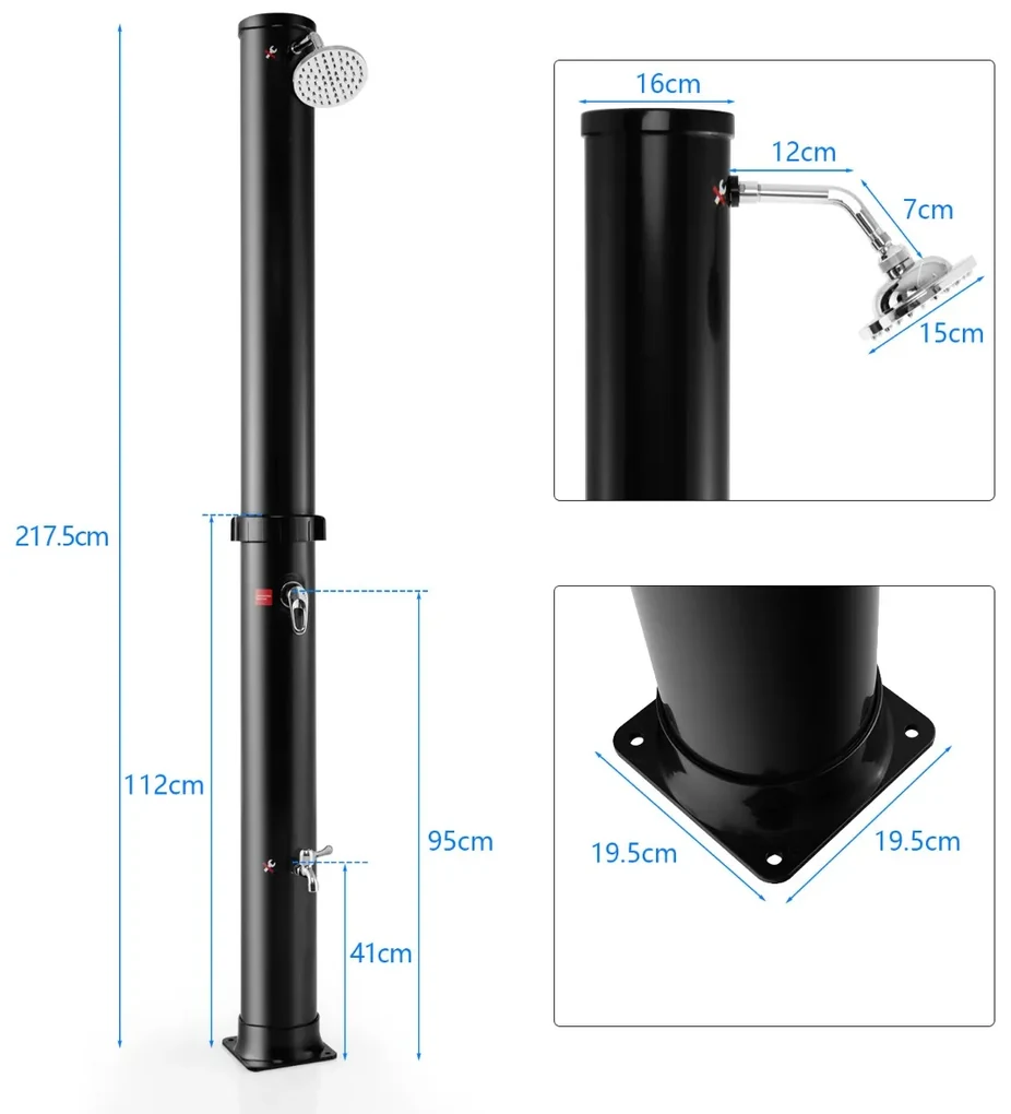 Chuveiro Duche Solar Externo com Cabeça Giratória para Pátio Piscina ...