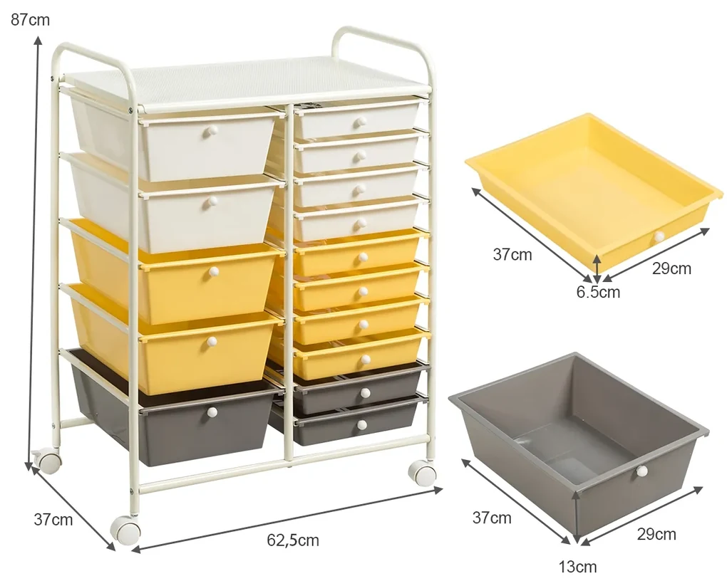 Carrinho com gaveta com rodas Carrinho com rodas Carrinho com 15 caixas ...